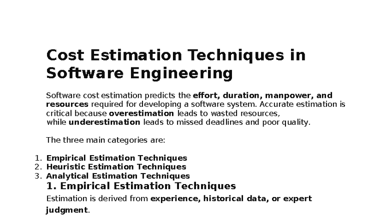 Cost Estimation Techniques in Software Engineering: A Comprehensive ...