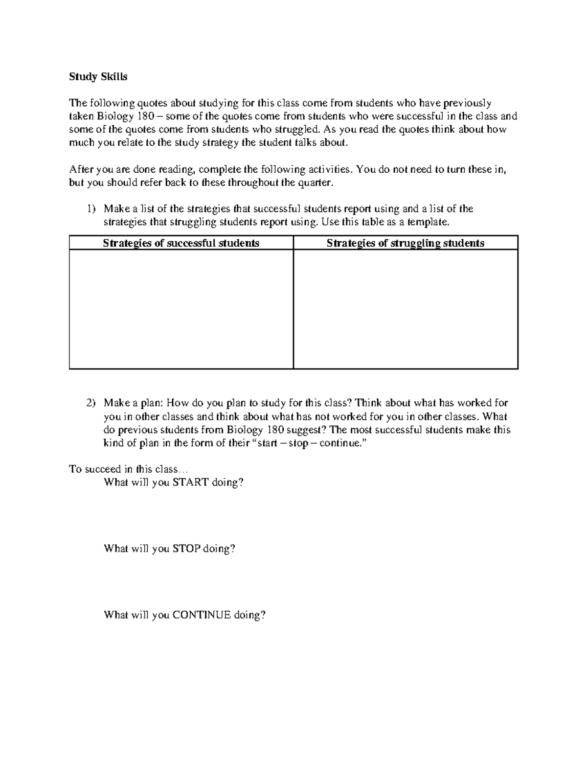 Biology 180: Forming an Effective Study Plan for Success - Studocu