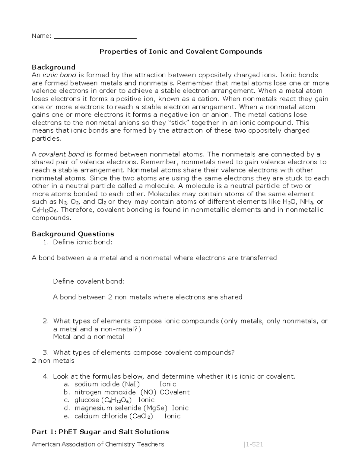 Properties of Ionic and Covalent Compounds - Lesson (CHEM101) - Studocu