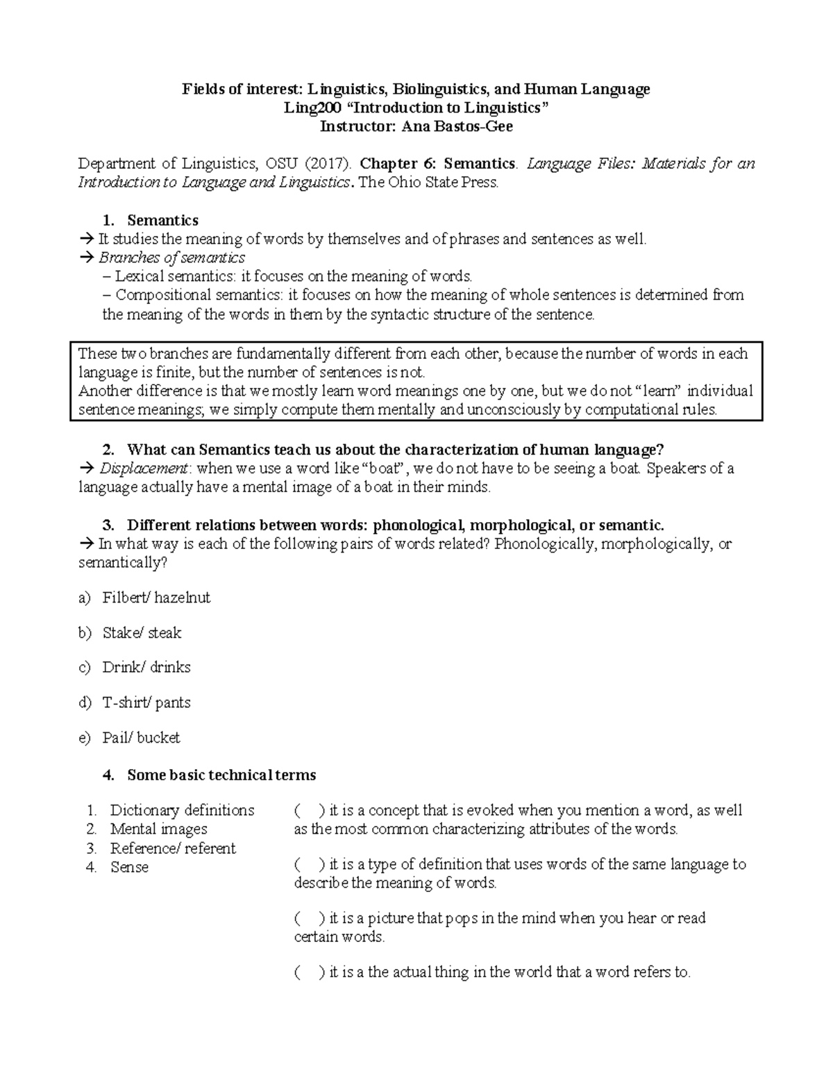 Ling200 Chapter 6: Semantics Overview and Key Concepts - Studocu