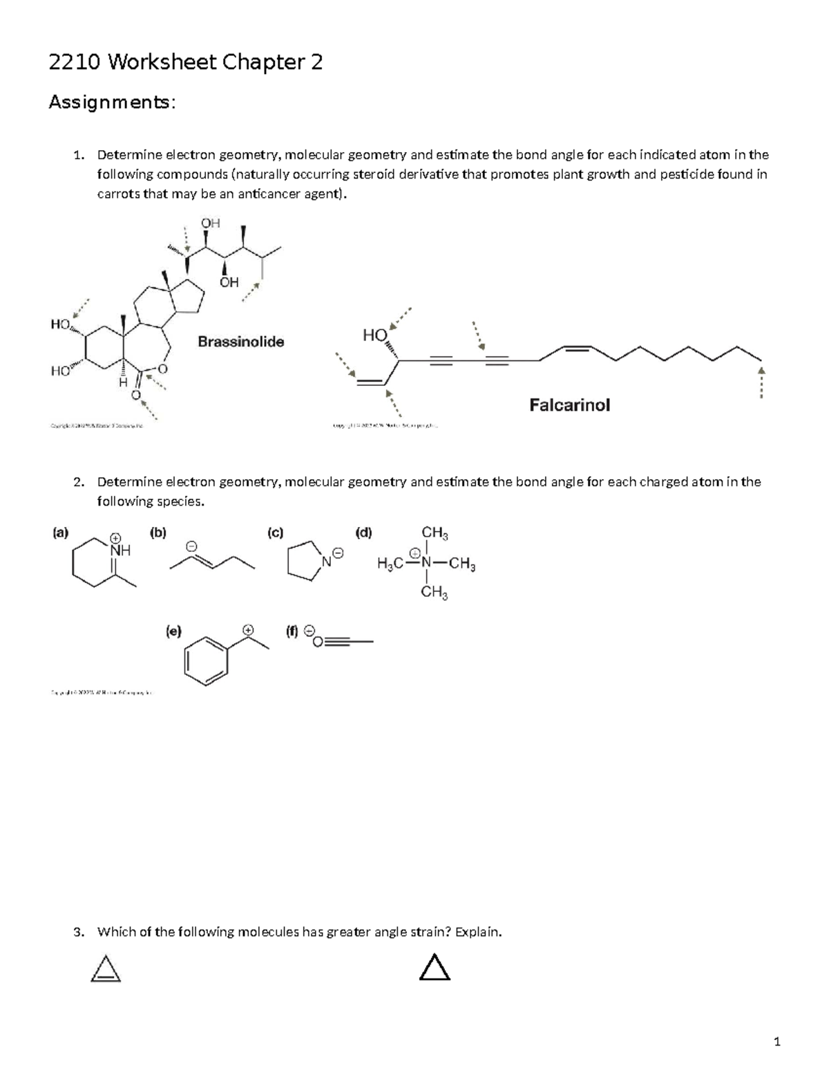 2210 Worksheet: Chapter 2 Assignments on Molecular Geometry and ...