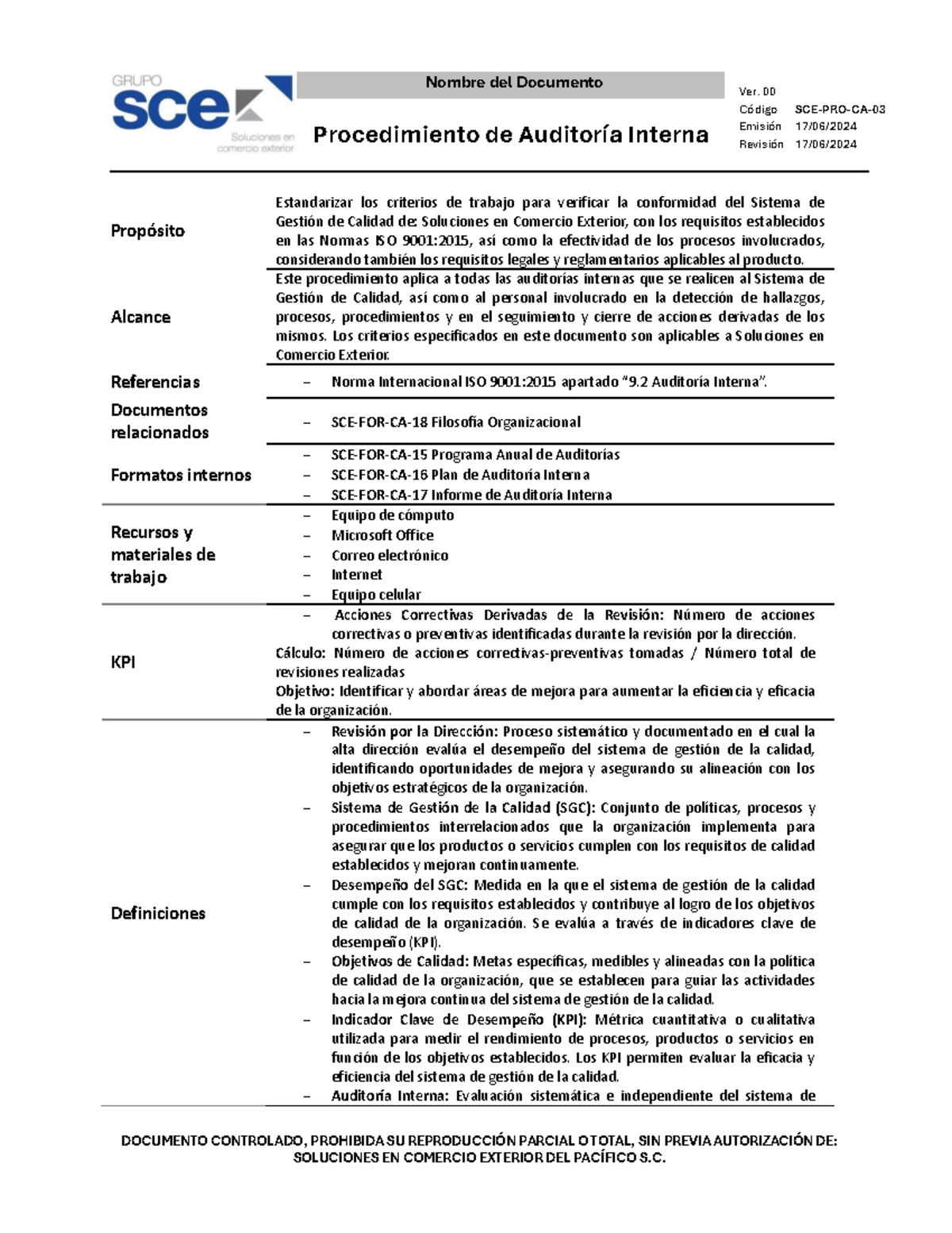 Procedimiento de Auditoría Interna - Procedimiento de Auditoría Interna ...