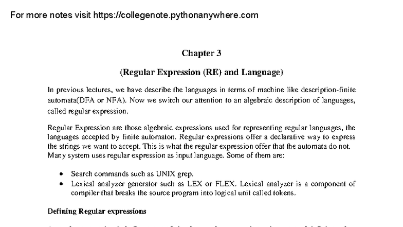 Chapter 3: Regular Expressions and Language Theory (TOC-3 Notes) - Studocu