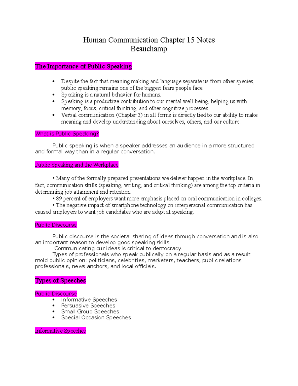 Human Communication CH 15: Public Speaking Overview and Notes - Studocu