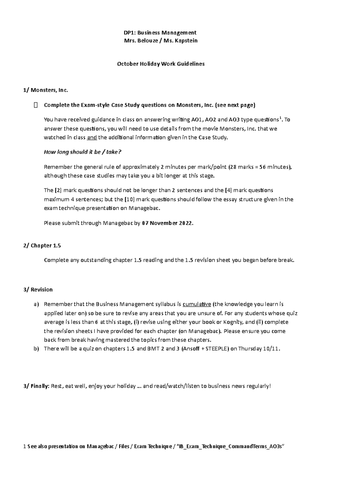 Homework: Business Management Case Study on Monsters, Inc. - Studocu