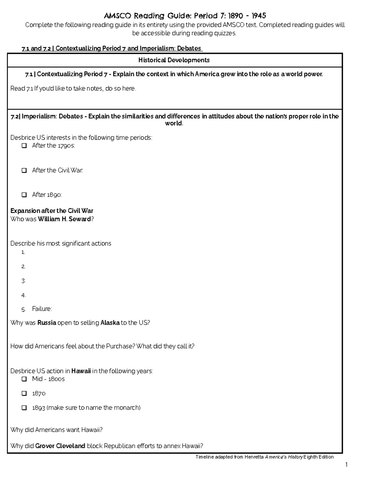 APUSH Period 7 AMSCO Reading Guide: 1890 - 1945 Study Notes - Studocu