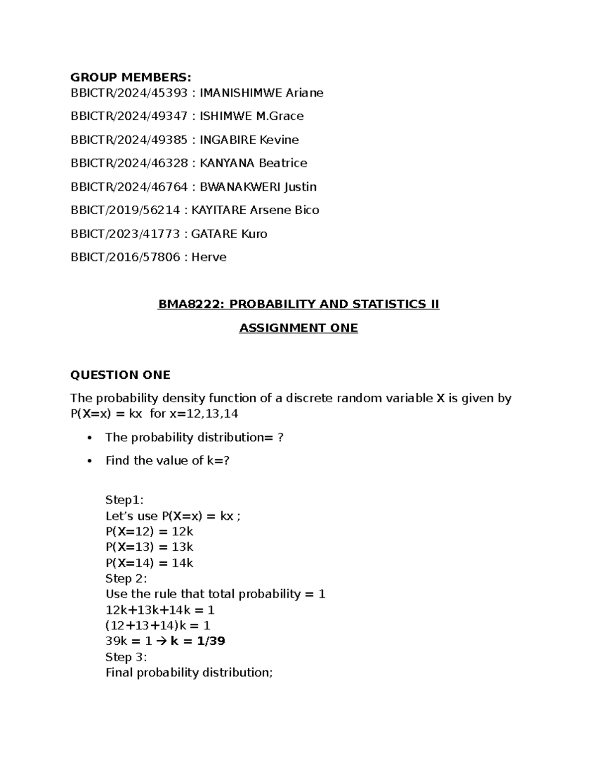 Probability and Statistics II: Assignment 1 Solutions - Studocu