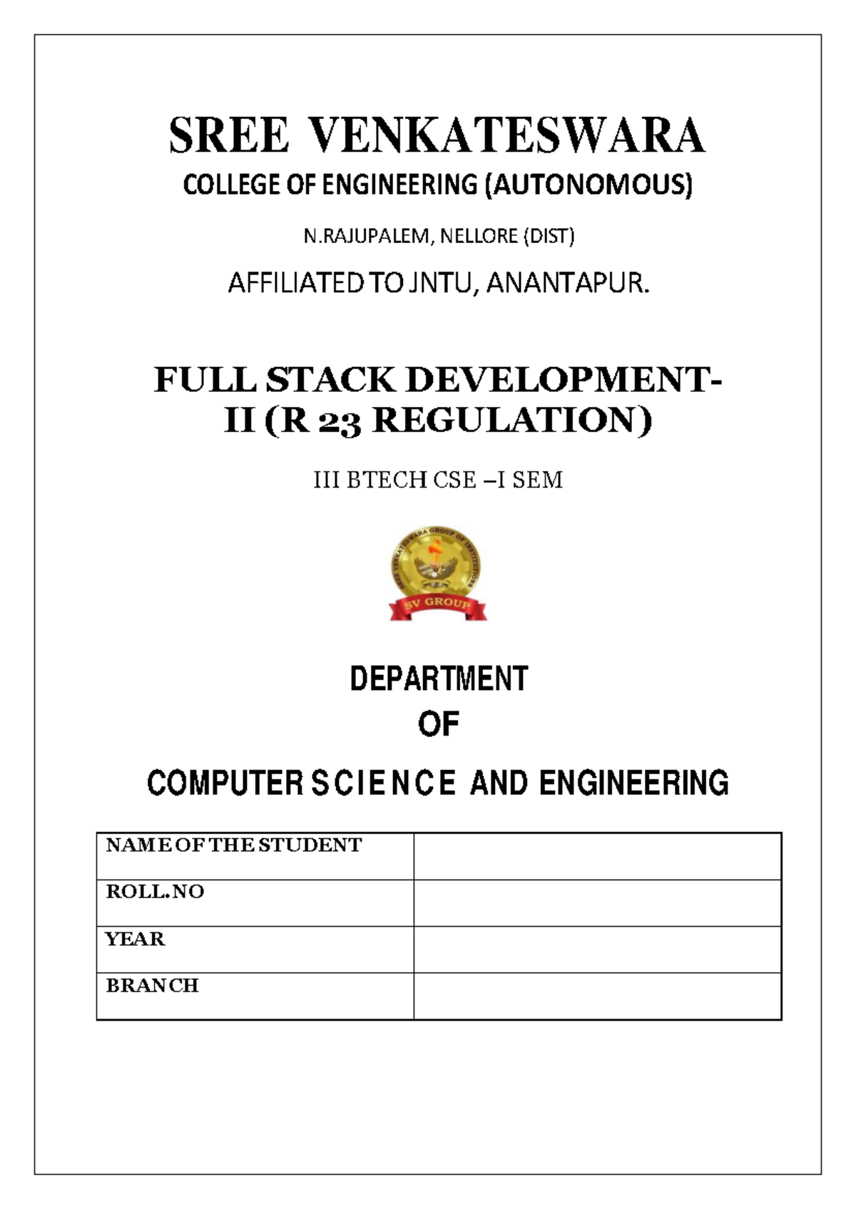 FSD Manual: Full Stack Development II (R23) - BTech CSE Sem - Studocu