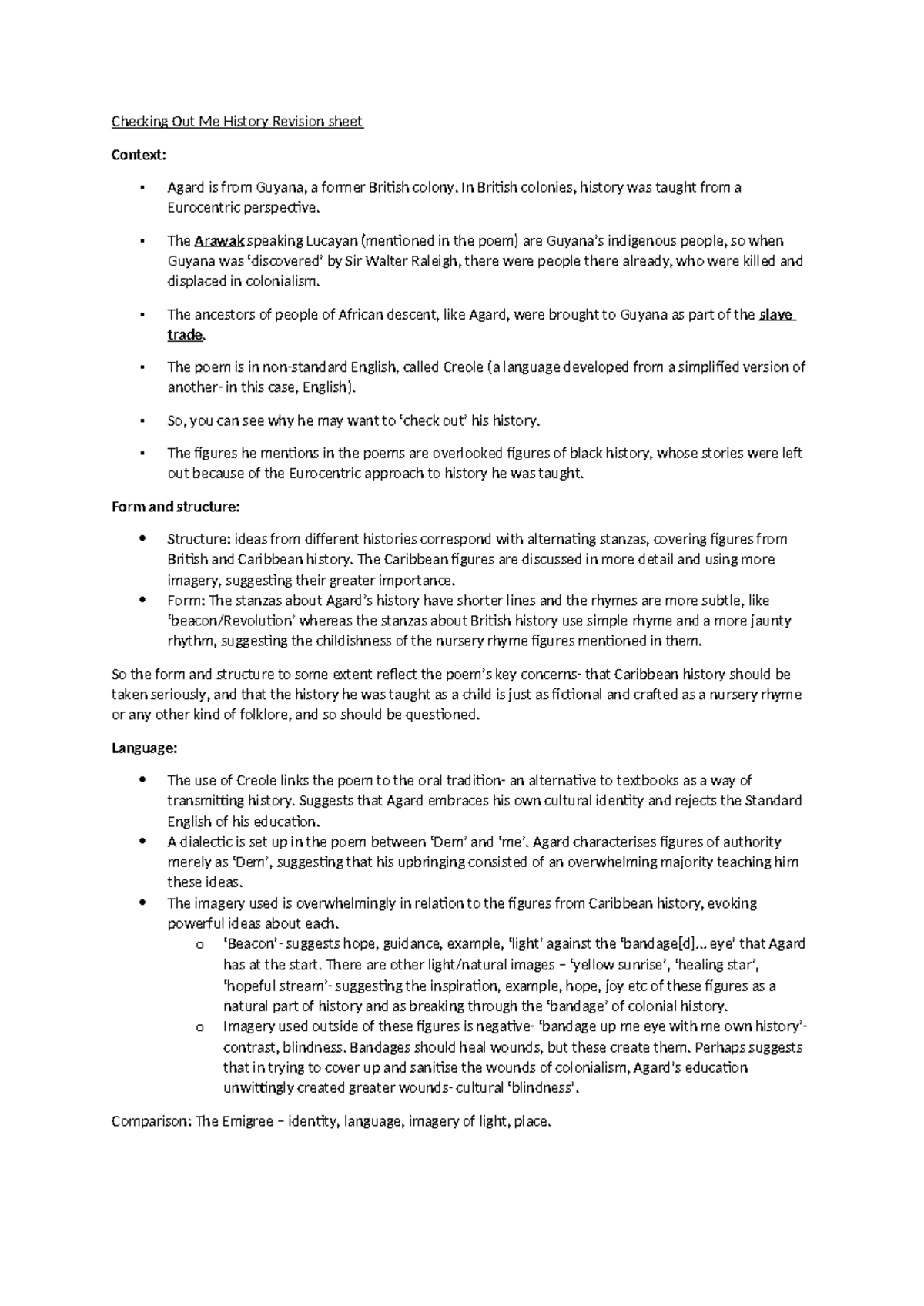 Checking Out Me History Revision Notes for English Literature (ENGL101 ...