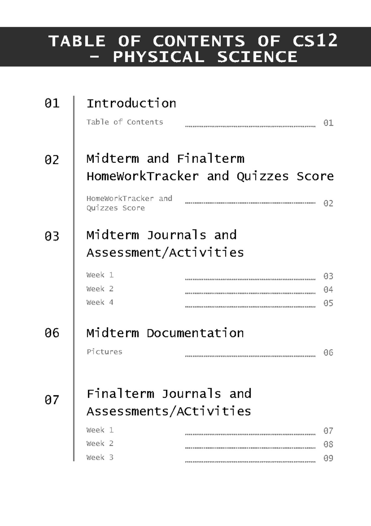 Black White Simple Table Of Contents Document - Table of Contents ...