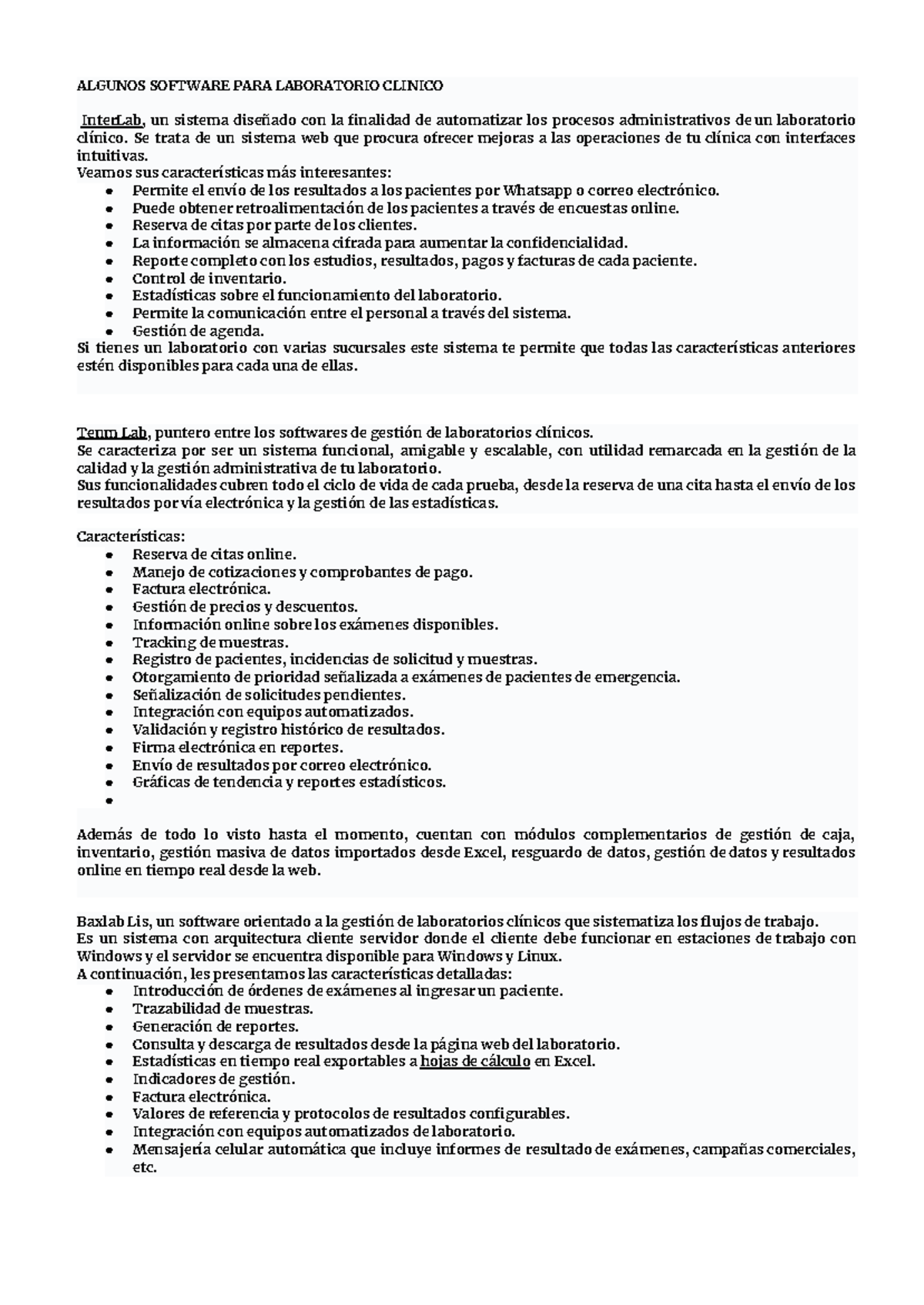 Software para Laboratorios Clínicos: InterLab, Tenm Lab, Baxlab Lis ...