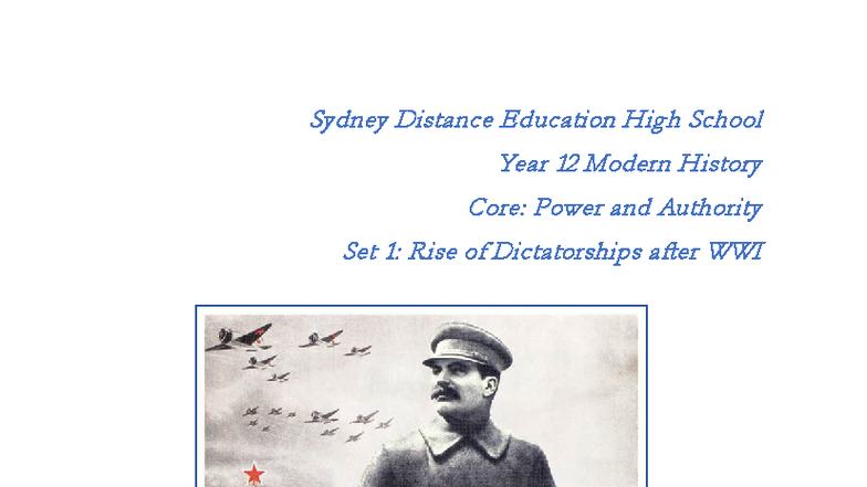 Yr 12 Modern History: Core Study on Power and Authority (1919-1946 ...