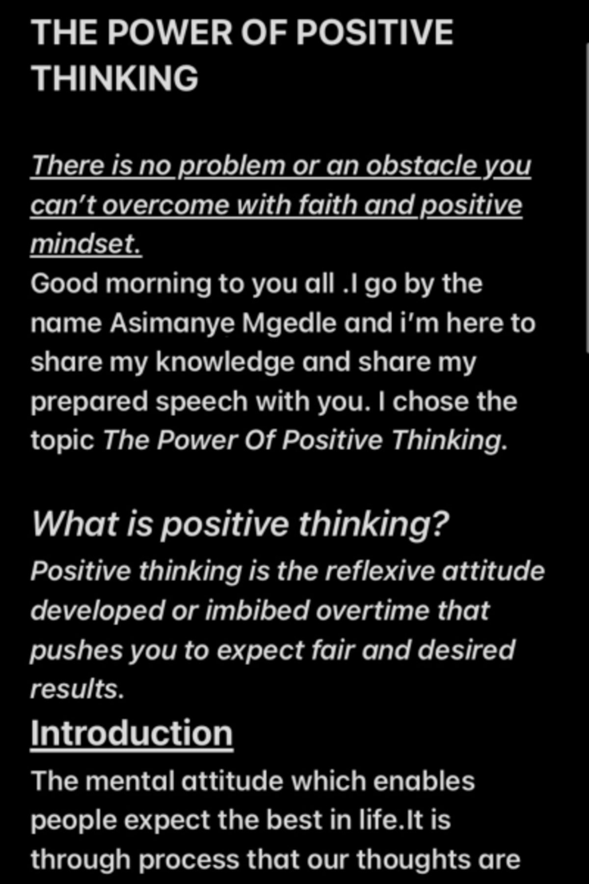 ENG 101: The Power of Positive Thinking - Prepared Speech - Studocu