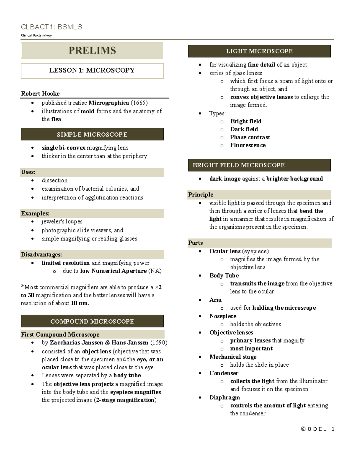 CLBACT1: BSMLS Clinical Bacteriology Lecture Notes on Microscopy and ...