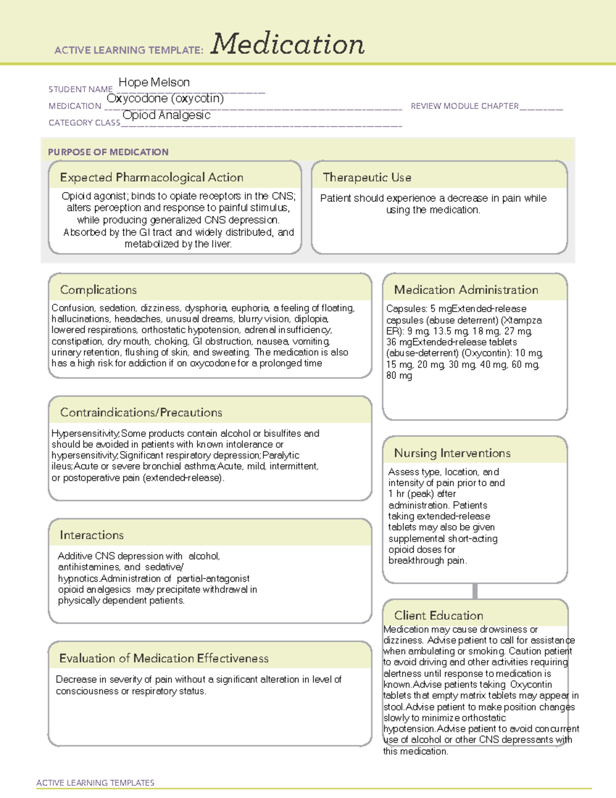2022 ATI Active Learning Template: Oxycodone Medication Overview - Studocu