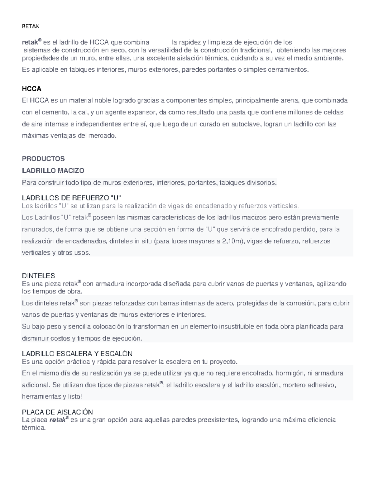 INFO Retak - Características y Ventajas del Ladrillo HCCA - Studocu