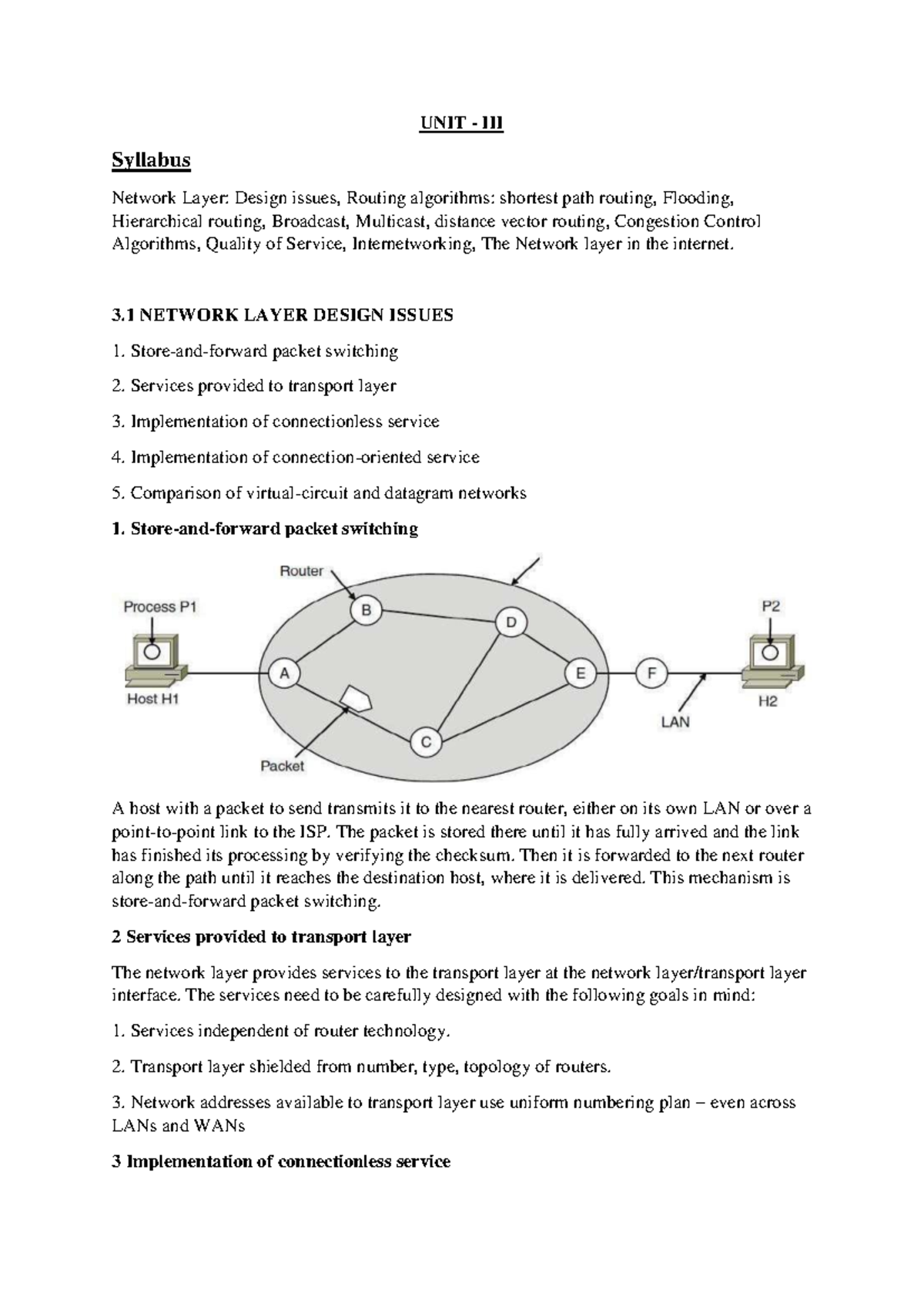 CN (Unit 3) - Network Layer Design Issues & Routing Algorithms ...