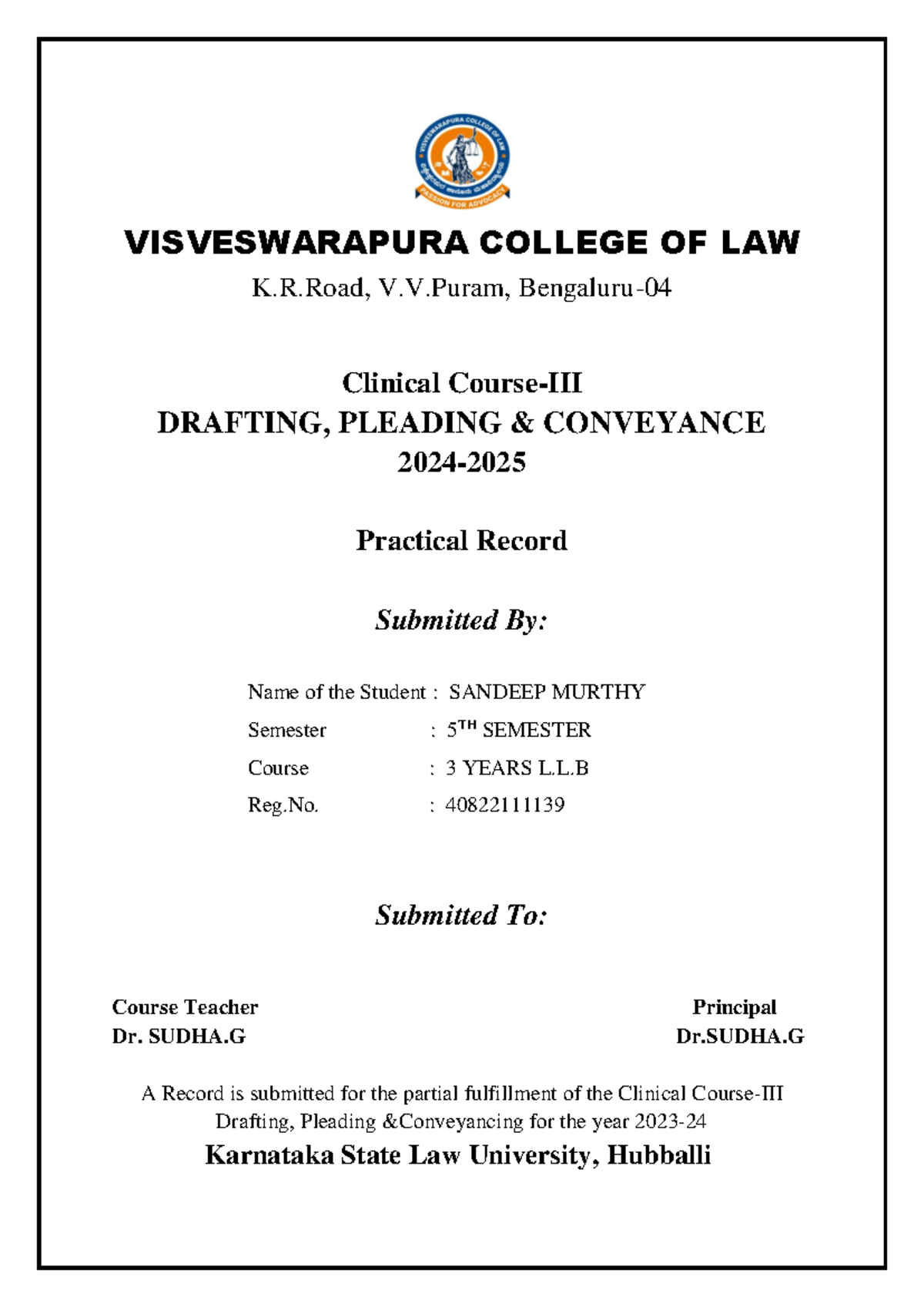 Clinical Drafting, Pleading & Conveyance Record - 5th Sem LLB - Studocu