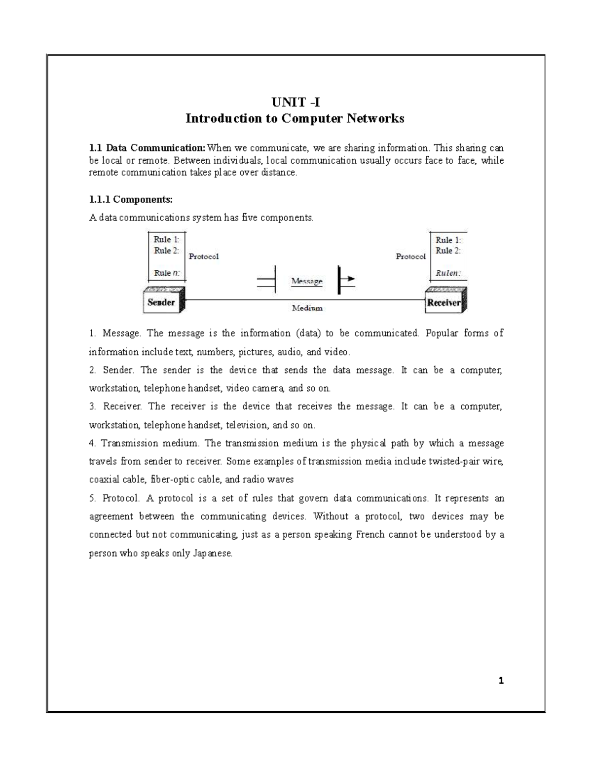 DATA Communication and Network Overview - UNIT 1.1 - Studocu