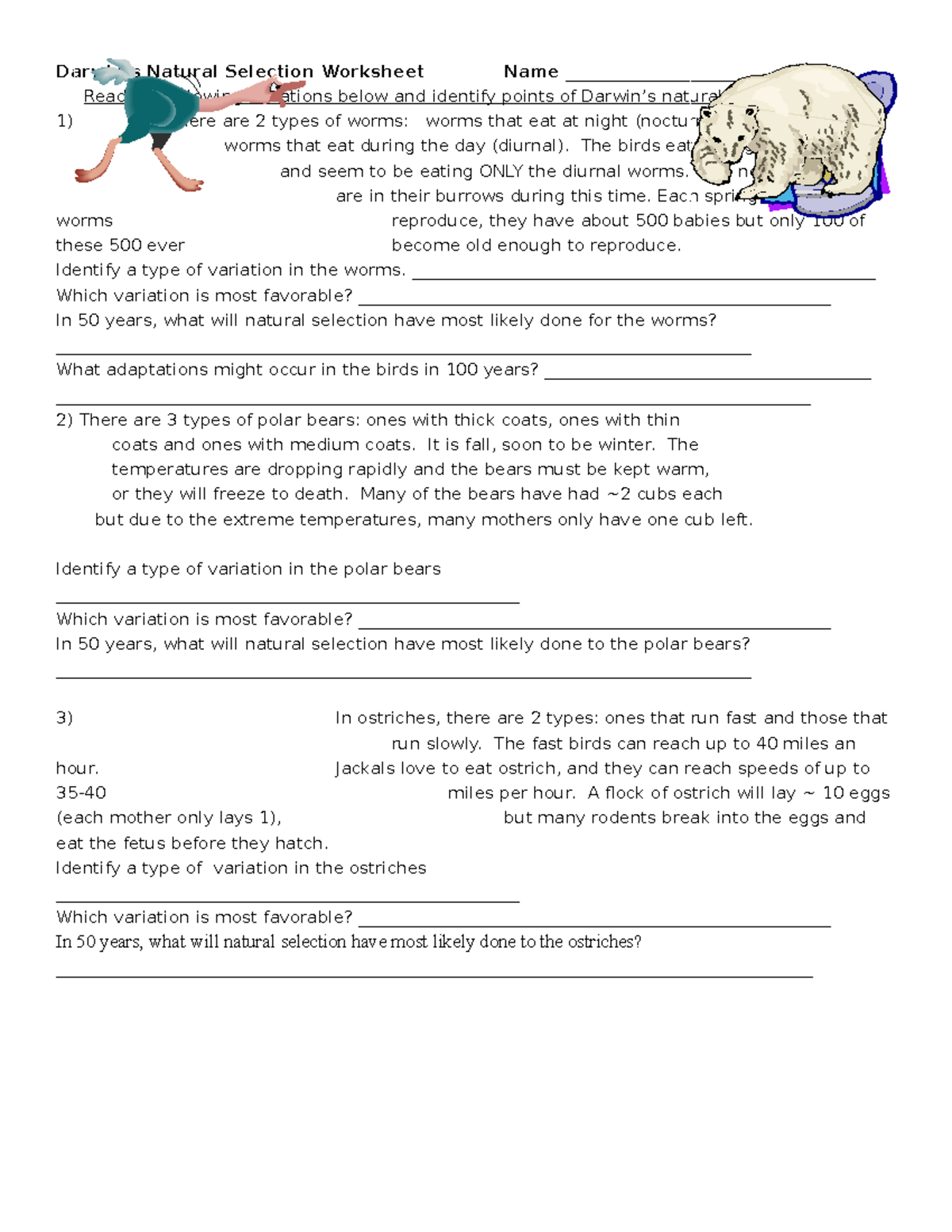 Darwin's Natural Selection Worksheet Analysis: Key Concepts Explained ...