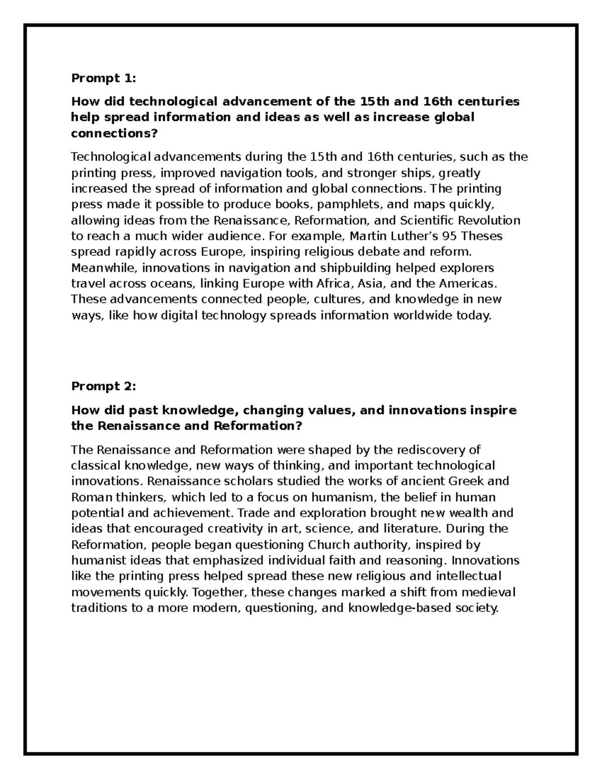 DCA Writing Prompt: Tech Advancements & Global Connections in 15th-16th ...