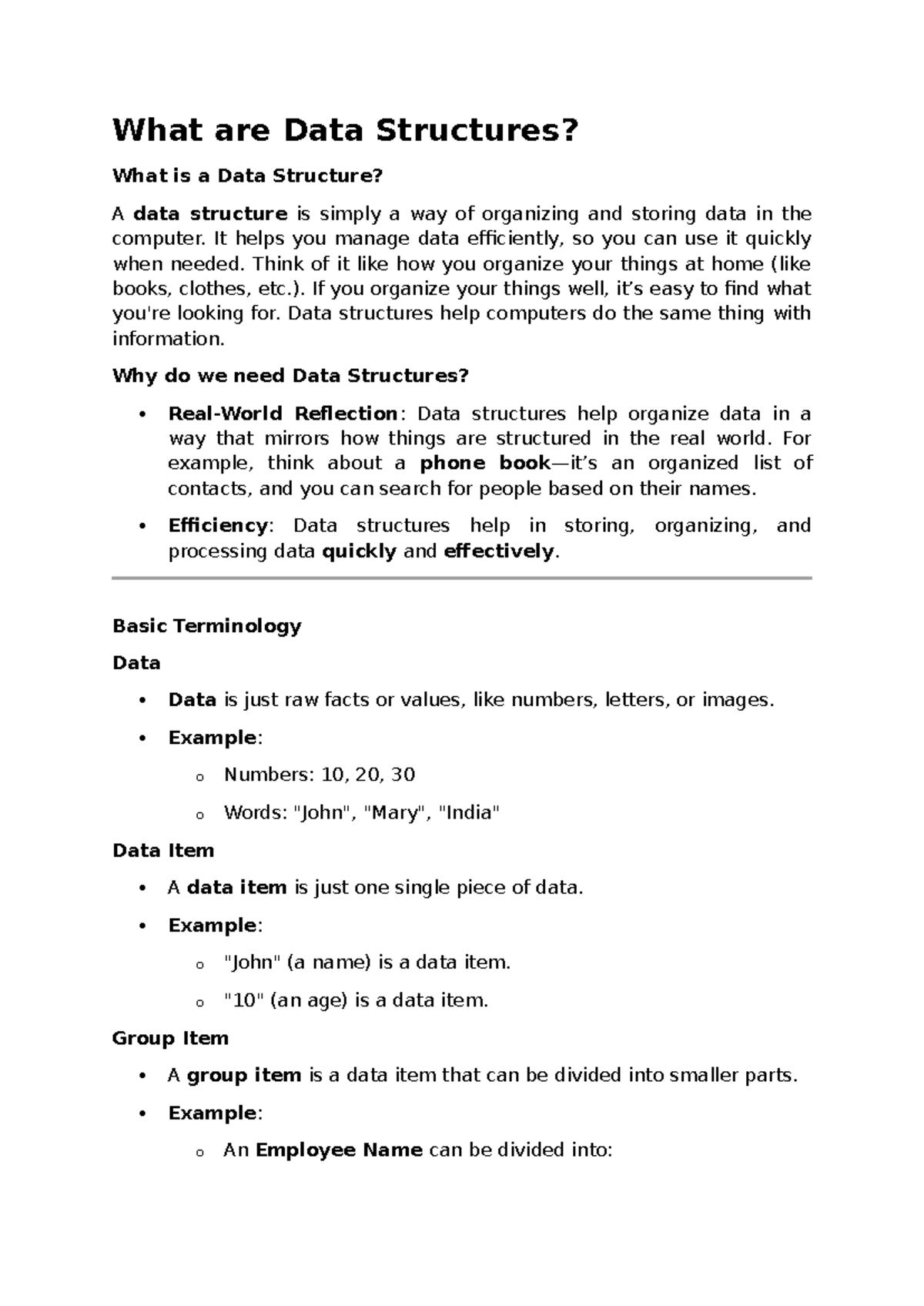 Unit 1 - DSA - What are Data Structures? What is a Data Structure? A ...