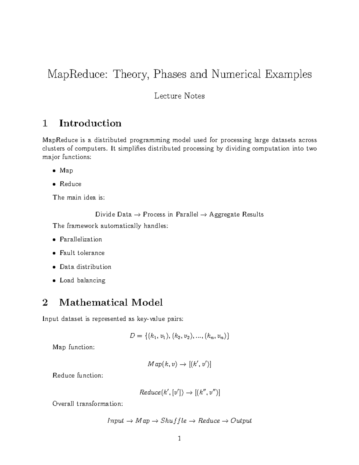 MapReduce: Theory, Phases & Numerical Examples Lecture Notes - Studocu