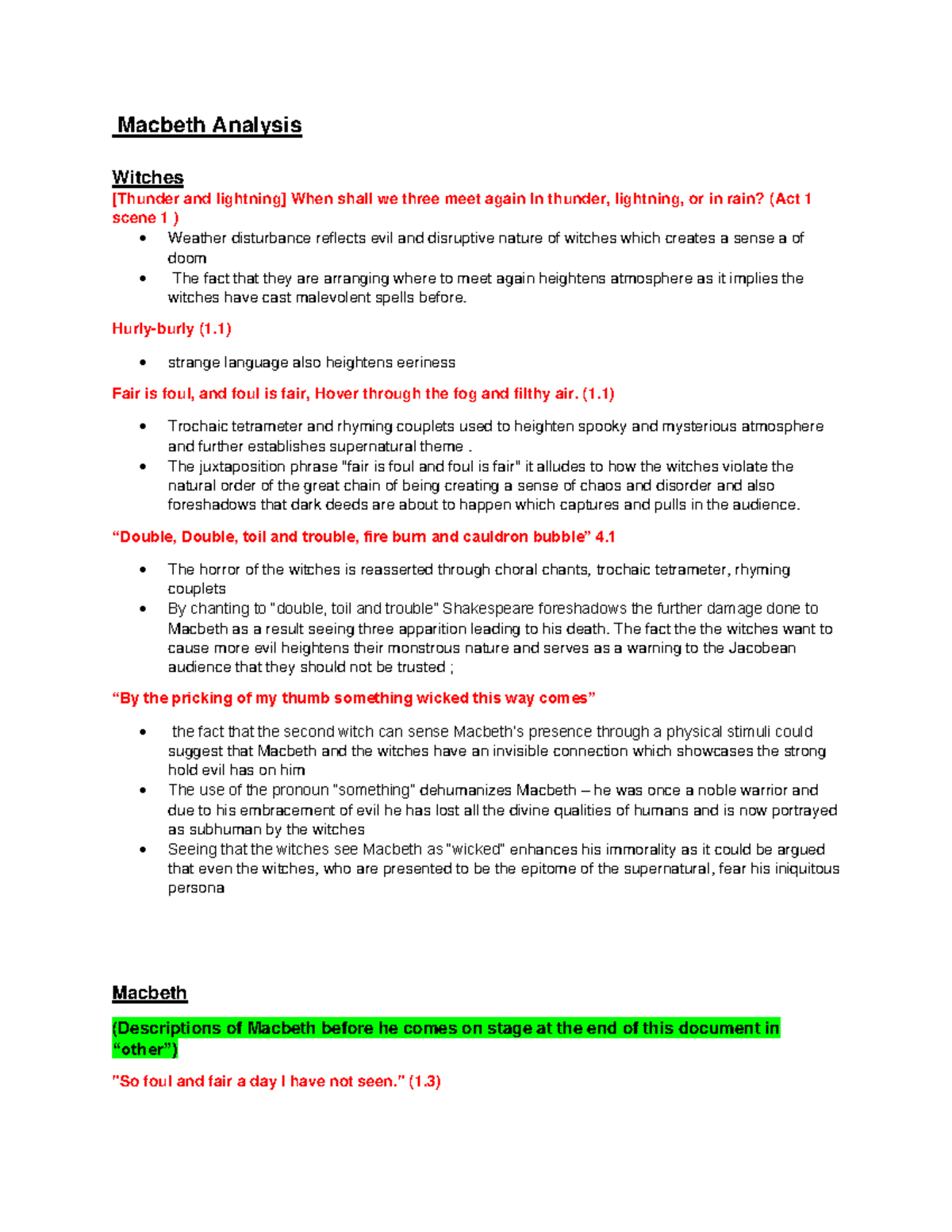 Analysis of "Macbeth" - Witches, Themes, and Character Development (ENG ...