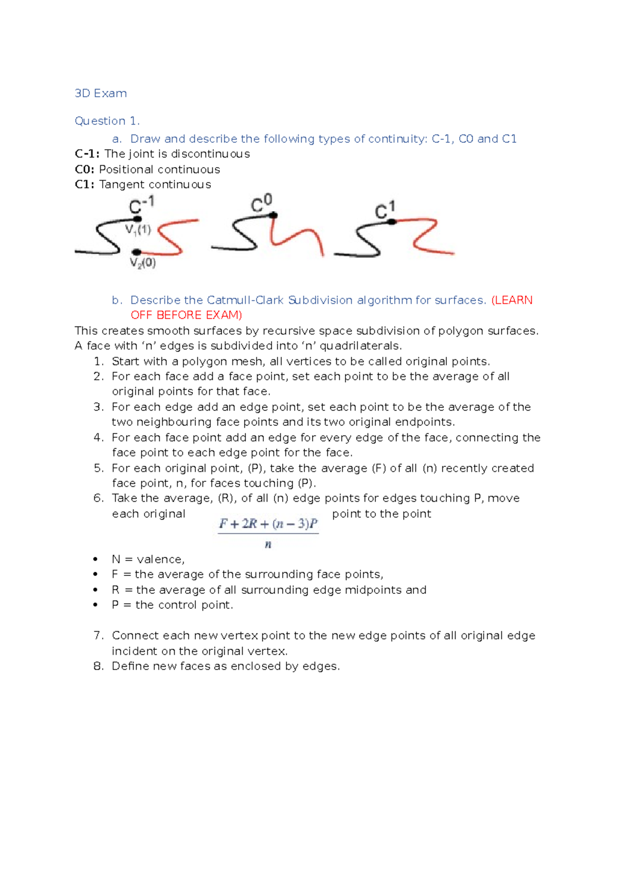 3D Past Exam Paper Answers - 3D Exam Question 1. a. Draw and describe ...