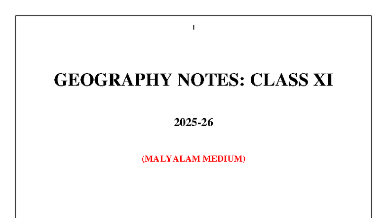 Geography Notes for Class XI (Malayalam Medium) - Physical Geography ...