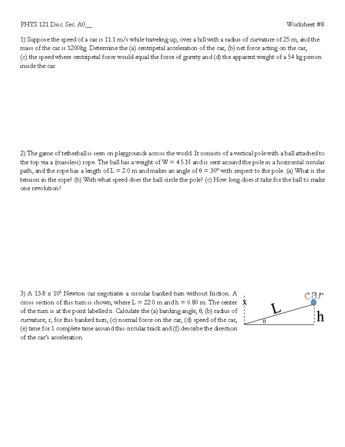 Worksheet#08 - Physics discussion worksheet - PHYS 121 Disc. Sec. A0 ...