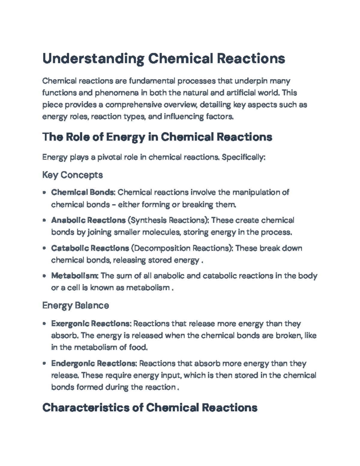 CHEM 101: Overview of Chemical Reactions, Energy Roles & Types - Studocu