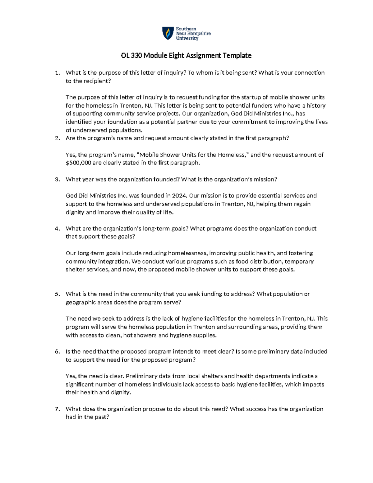 OL 330 Module Eight Assignment: Mobile Shower Units Proposal - Studocu