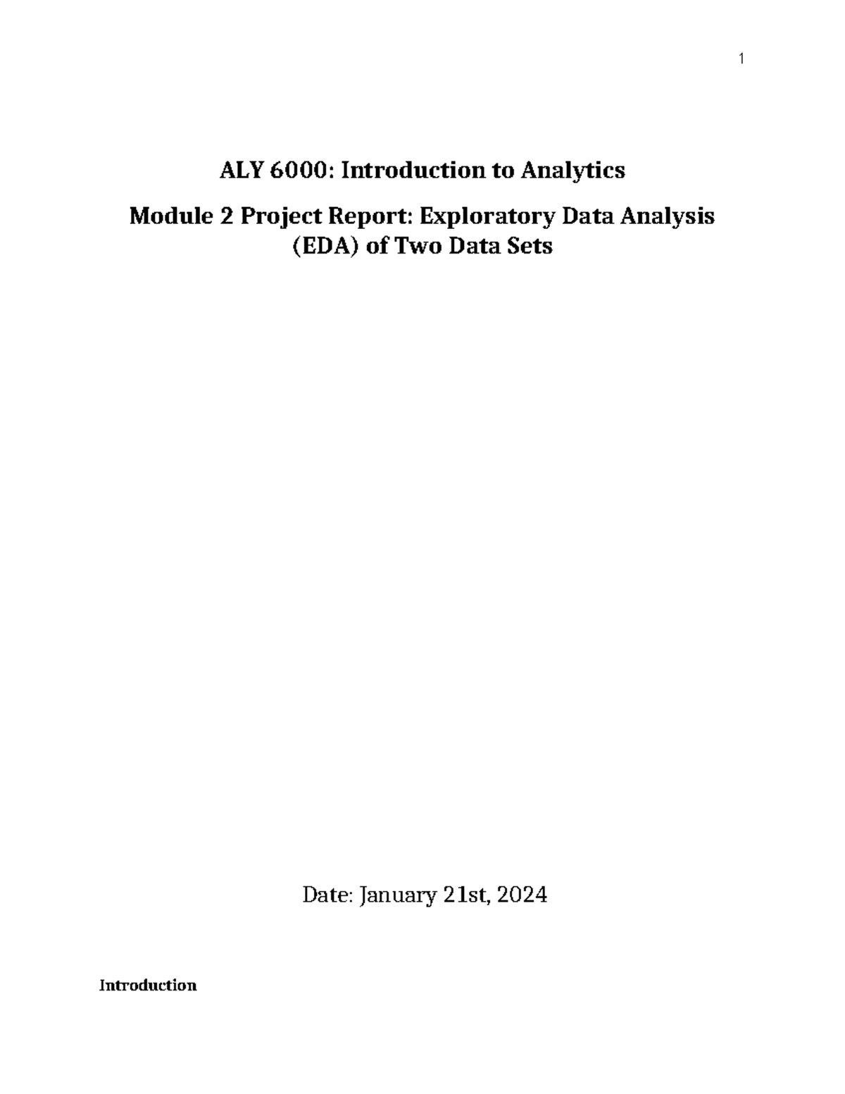 ALY 6000 Module 02 Project Report: Exploratory Data Analysis in R - Studocu