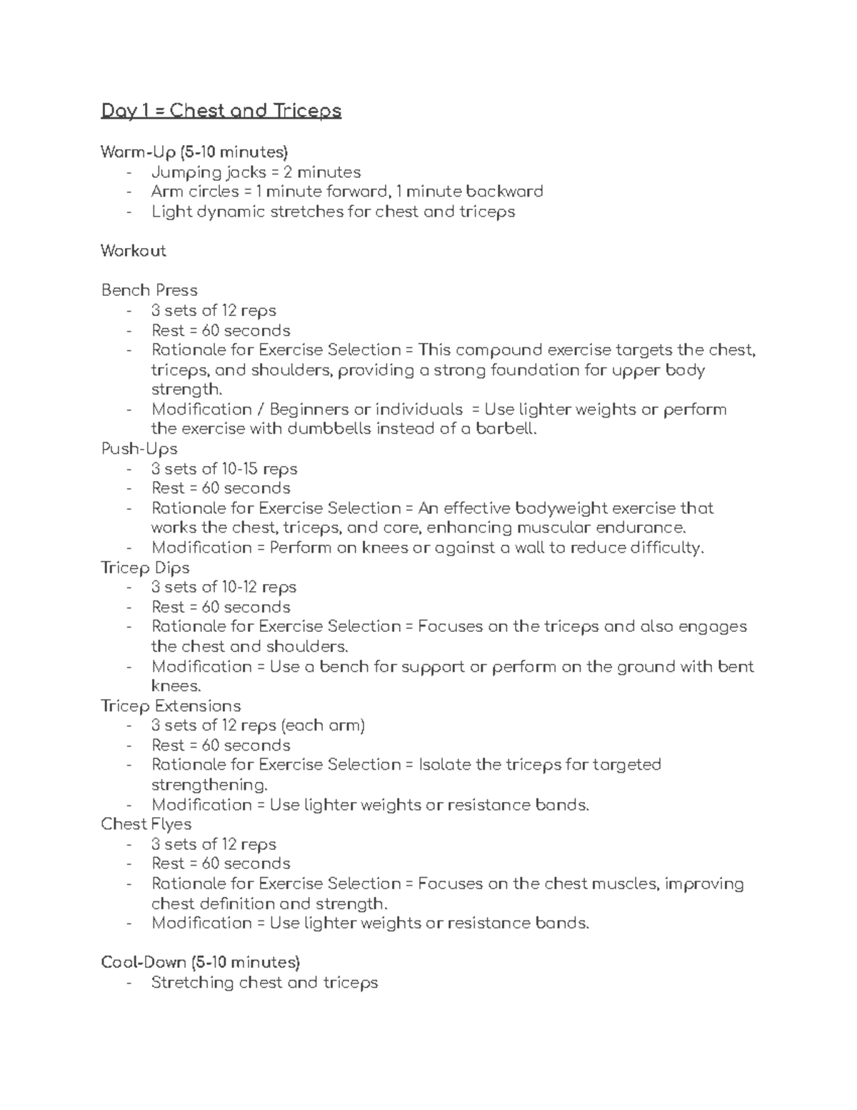 Culminating Fitness Plan - Exercise Regimen by Nithusha ...