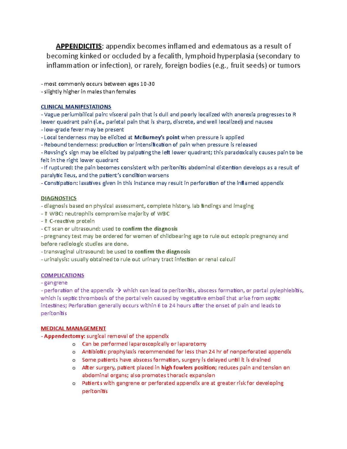 Appendicitis concept map - APPENDICITIS: appendix becomes inflamed and ...