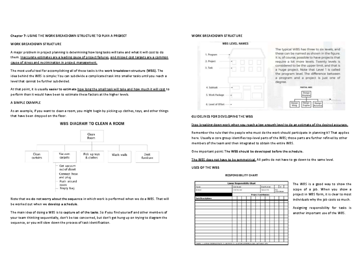 OM7 - Chapter 7: Utilizing Work Breakdown Structure for Project Planning - Studocu