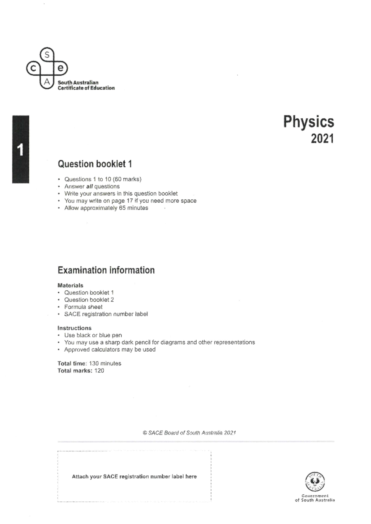 2021 Pracitice Test Solutions - S C e A South Australian Certificate of ...