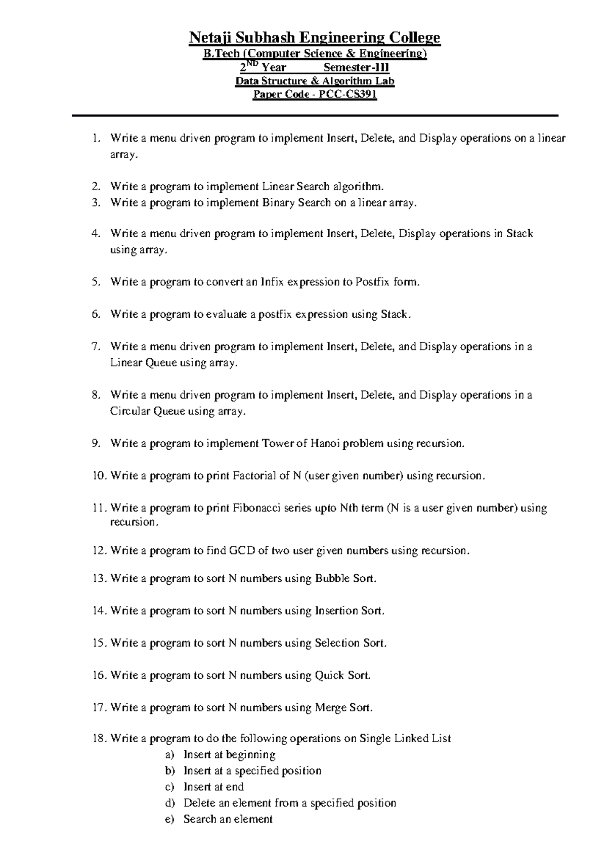 DSA LAB - It is very important - Netaji Subhash Engineering College B ...