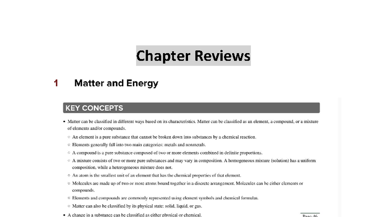 Chapter Reviews 1: Matter and Energy Concepts - Key Insights - Studocu