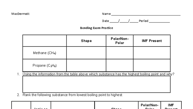 Bonding Exam Practice Questions 2025: IMF & Boiling Points - Studocu