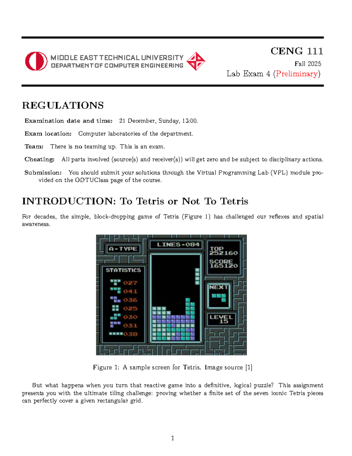 CENG 2025 Lab Exam 4 Preliminary: Tetris Grid Tiling Challenge - Studocu