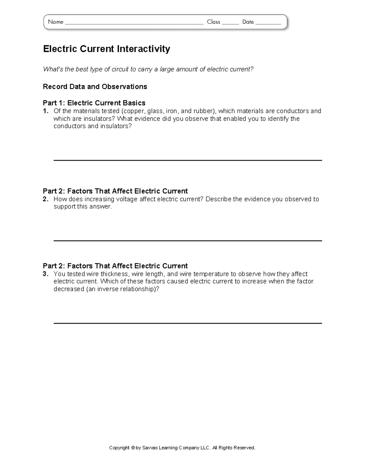 Worksheet 6 12 Elec Curr - Electric Current Interactivity What’s the ...