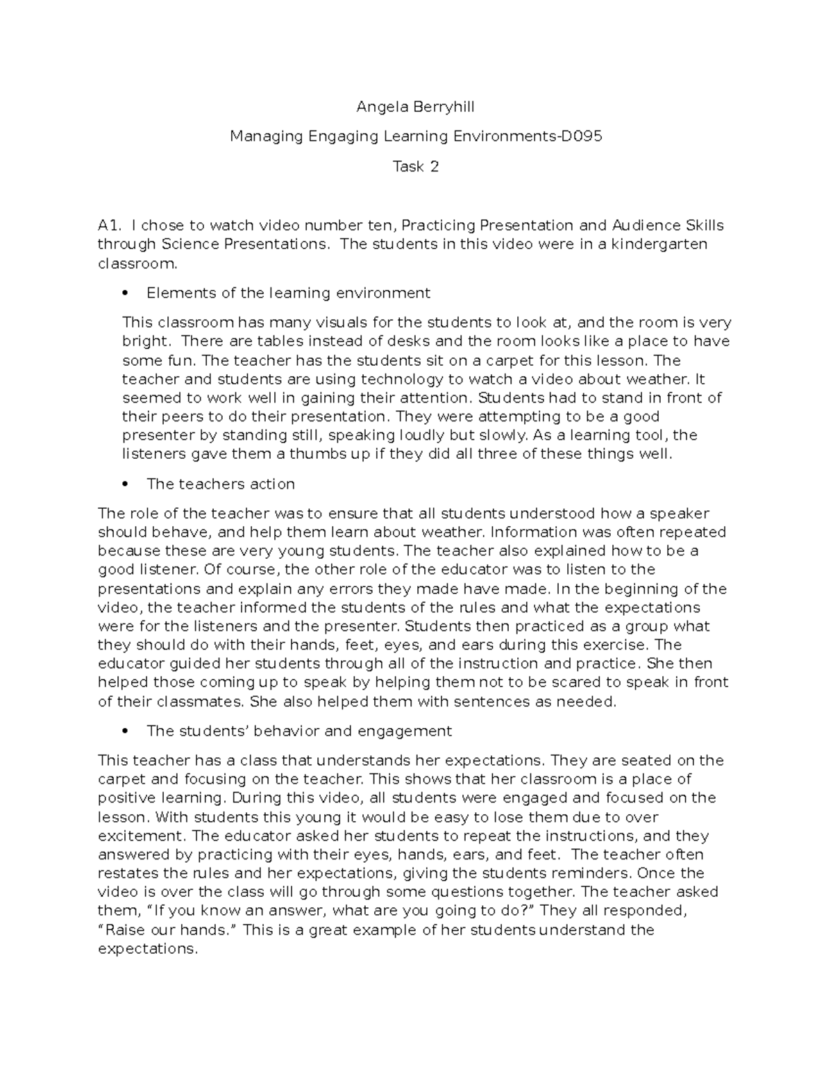 Managing Engaging Task 2 - Angela Berryhill Managing Engaging Learning ...