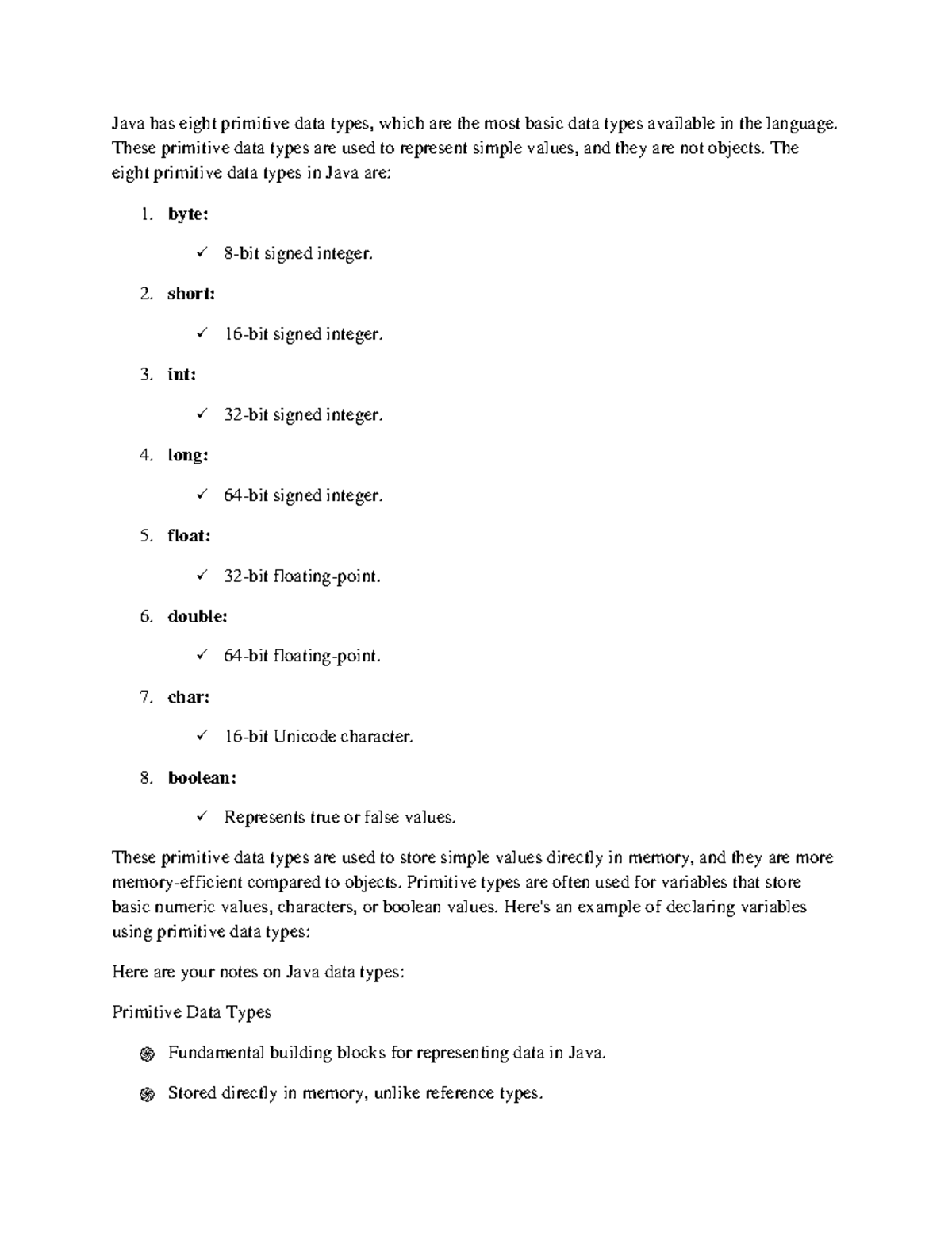 Java Primitive Data Types: Overview & Examples of 8 Essentials - Studocu