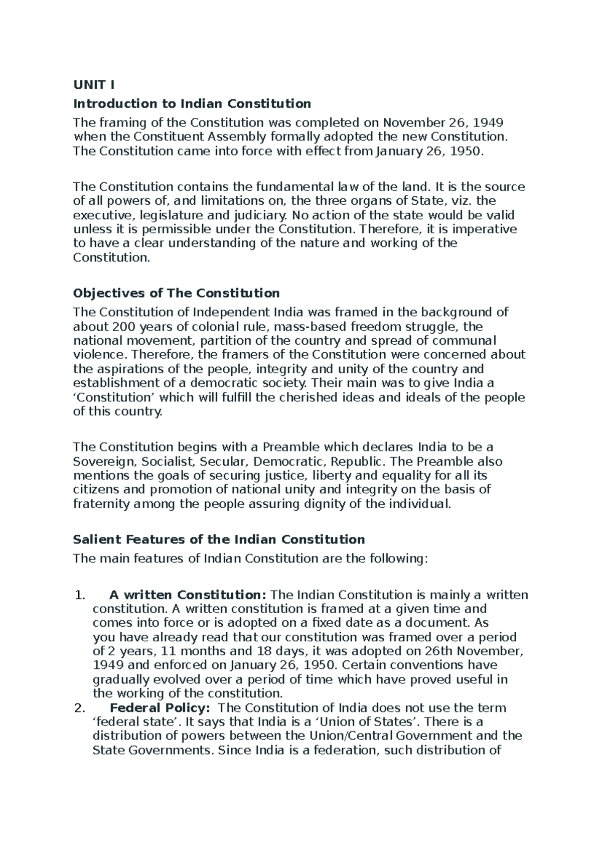 Indian Constitution: Key Features and Principles in Constitutional Law ...