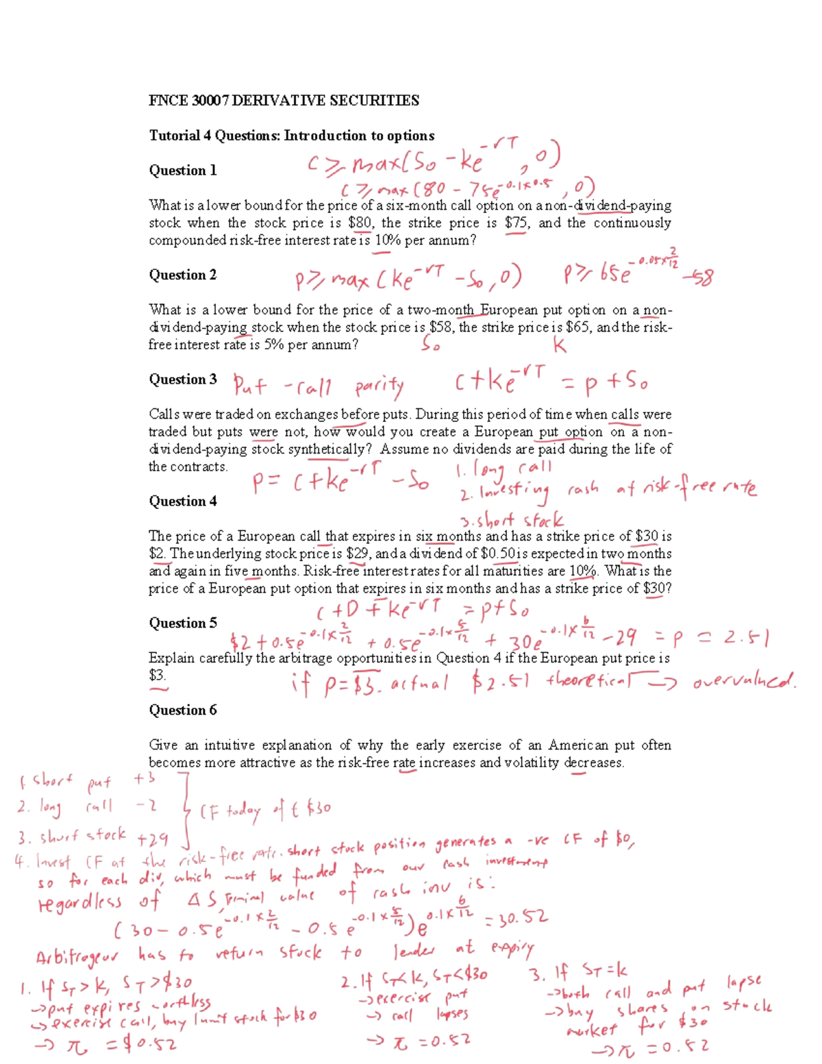 FNCE 401: Derivative Securities Tutorial 4 Notes & Solutions - Studocu