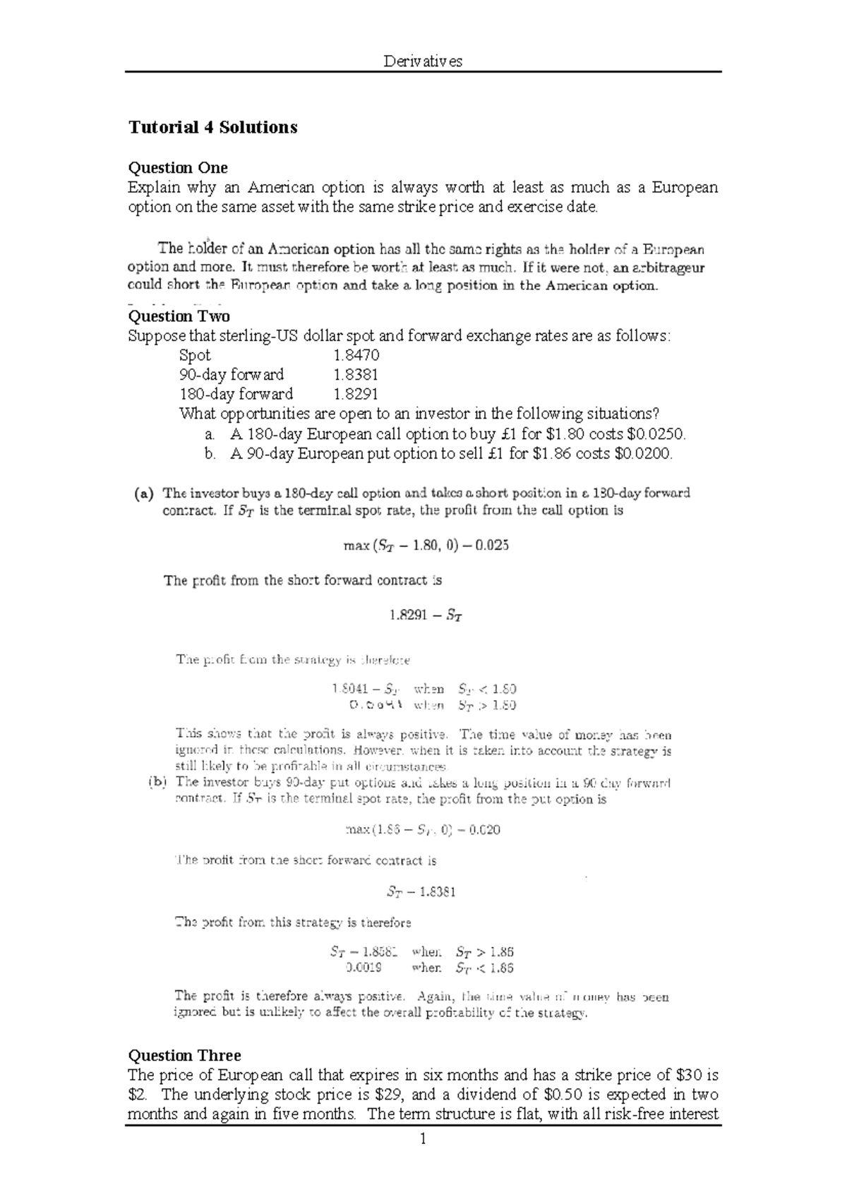 Derivatives Tutorial 4 Solutions: American vs. European Options - Studocu