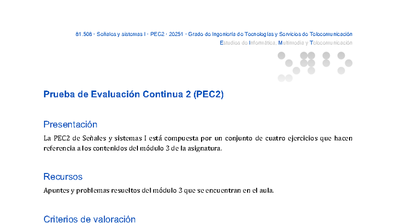 Señales y Sistemas I - PEC2 20251: Soluciones y Ejercicios - Studocu
