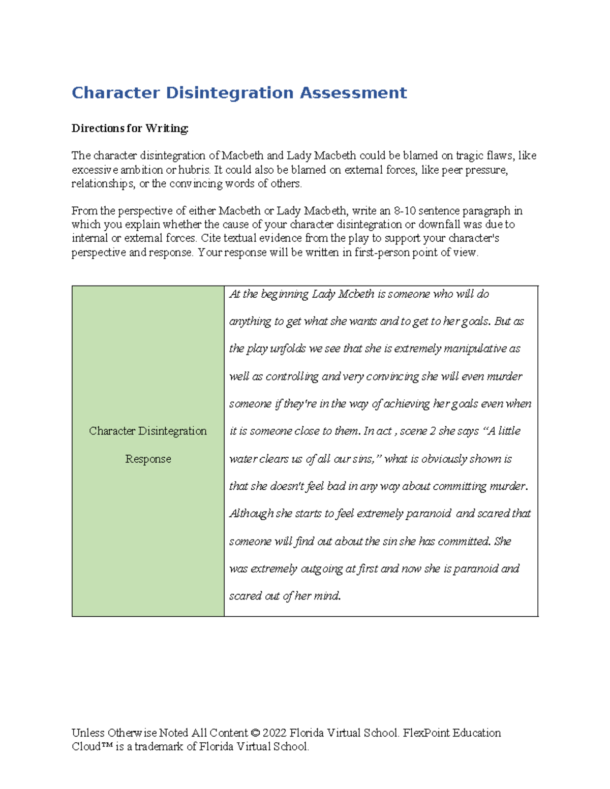 Copy of 5.05 Character Disintegration Assessment - Character ...